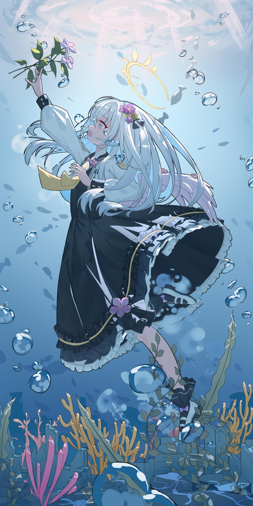 Safebooru - 1girl absurdres algae azusa (blue archive) black dress black socks blue archive blue ...