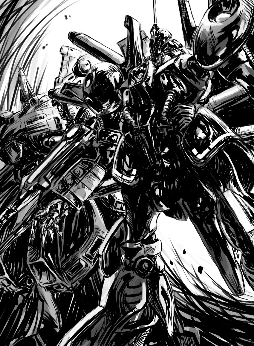 Safebooru - absurdres beam cannon cable damaged dirty greyscale gundam ...