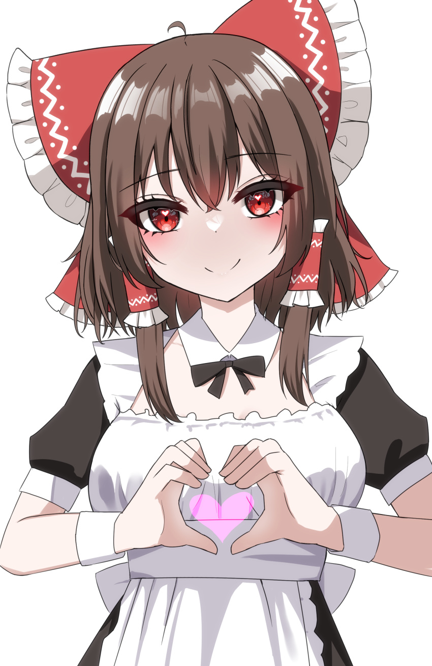 Safebooru - 1girl absurdres alternate costume apron blush bow brown hair closed mouth commentary ...