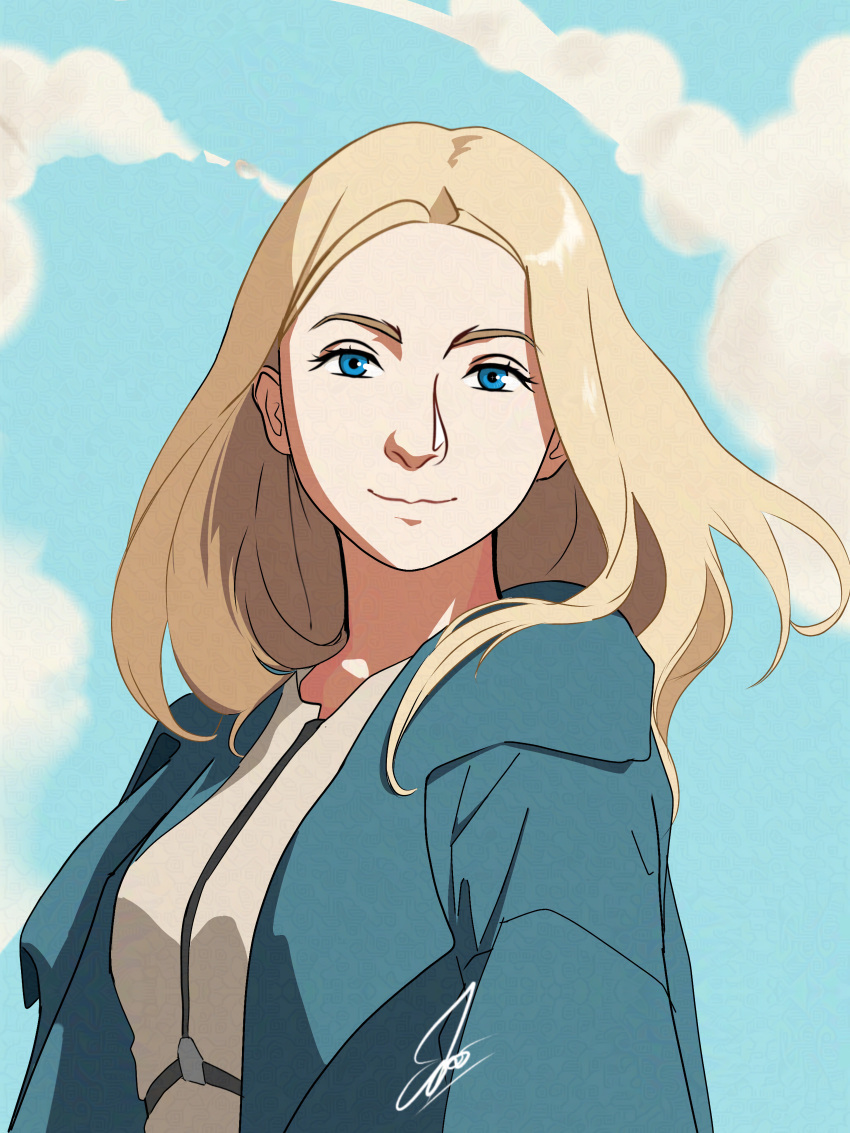 Safebooru Absurdres Blonde Hair Blue Eyes Blue Shirt Blue Sky Clouds 0421