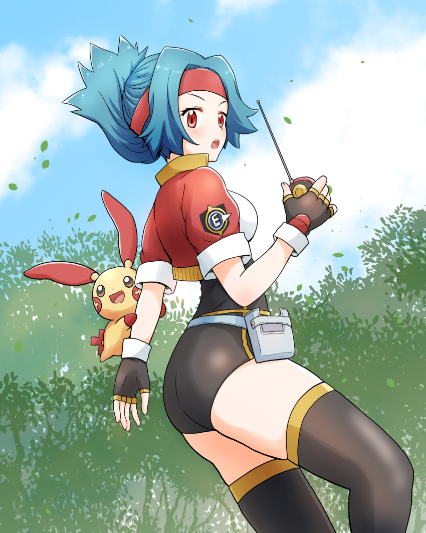 Safebooru - 1girl absurdres black gloves blue hair breasts capture styler commission cropped ...