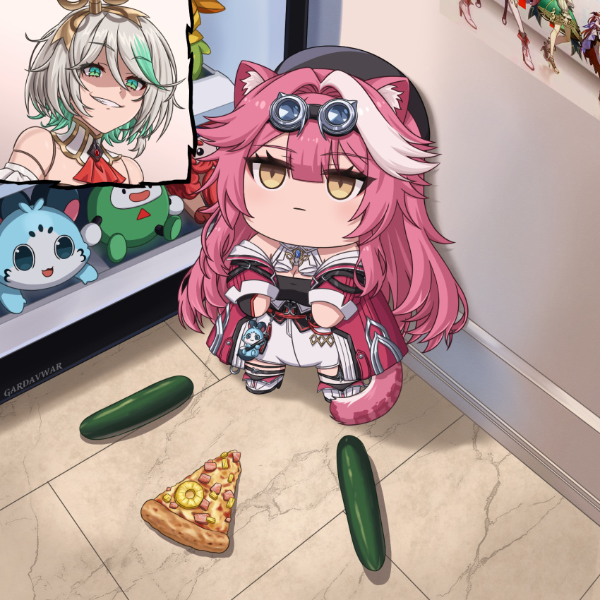 Safebooru - 2girls :| animal ears artist glove artist name beret black hat black tube top cats ...