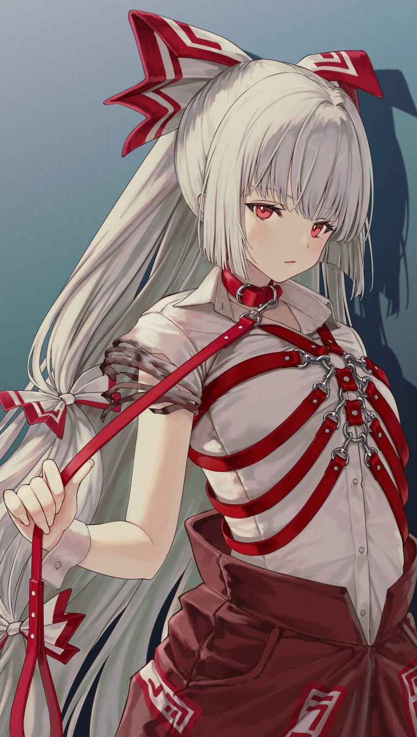 Safebooru - 1girl absurdres blue background bow burnt clothes fujiwara ...