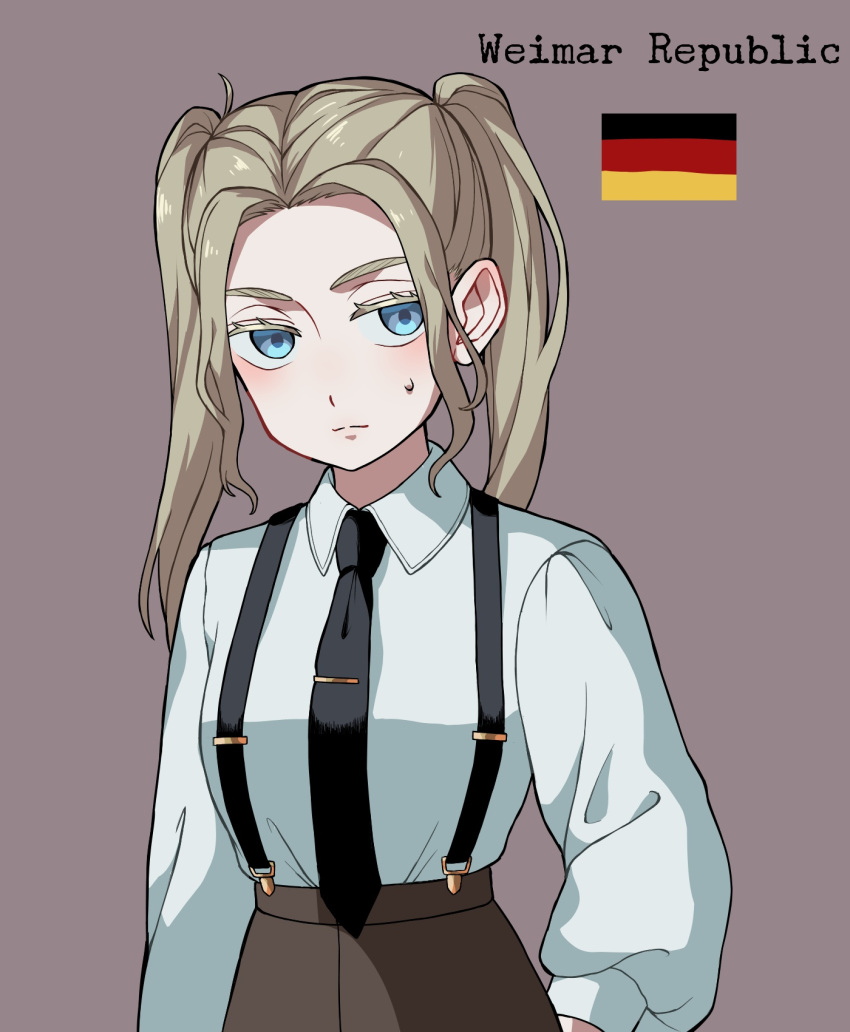 Safebooru - 1girl black necktie blue eyes brown background colored ...