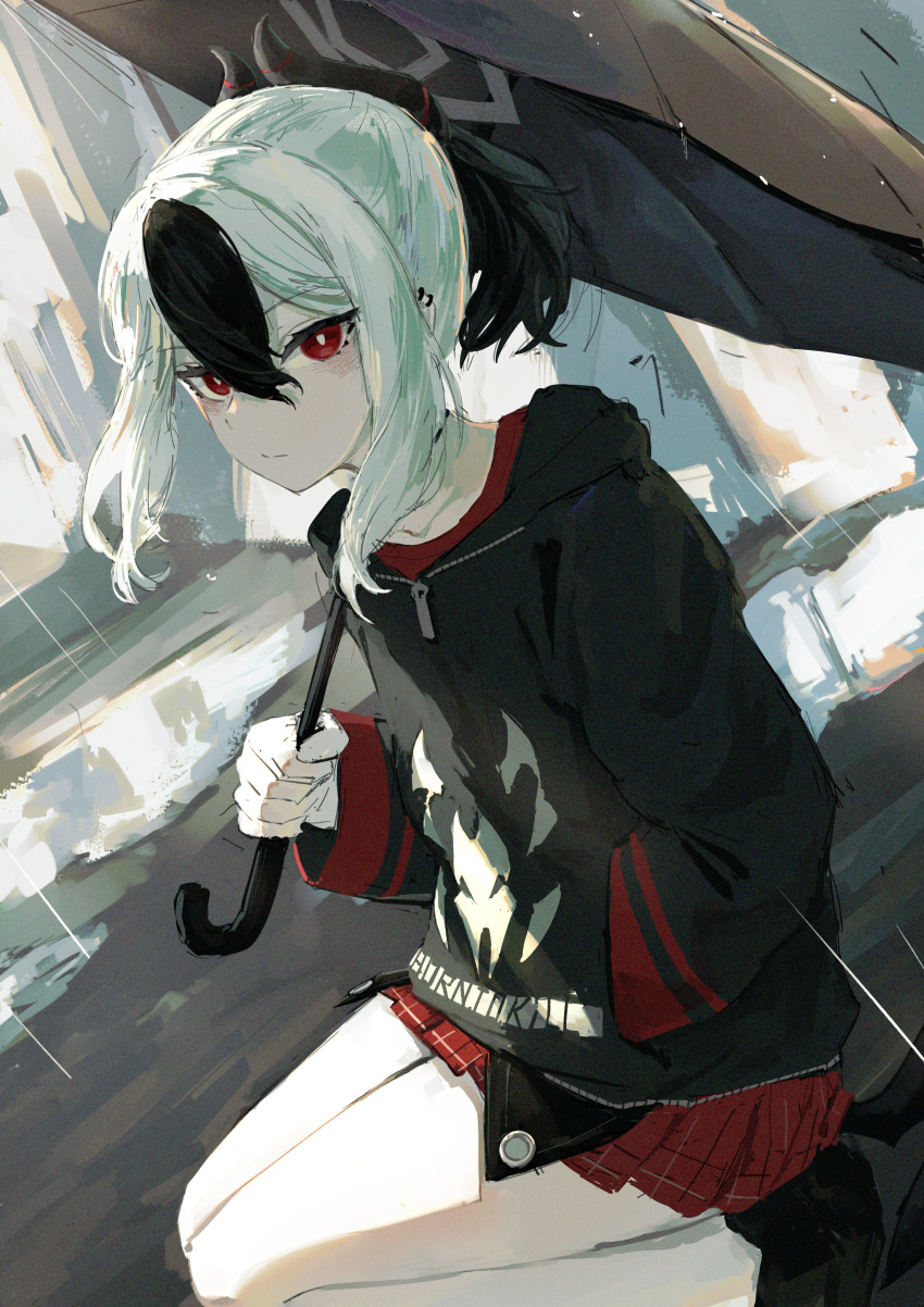 Safebooru - 1girl absurdres black hoodie blue archive demon girl demon horns demon tail hair ...