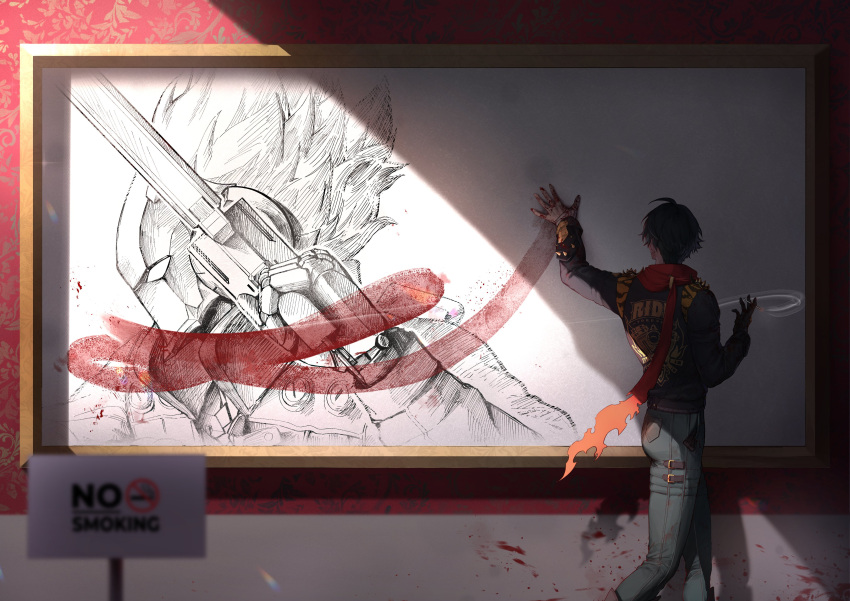 Safebooru - 1boy absurdres billy kid black gloves black jacket blood ...