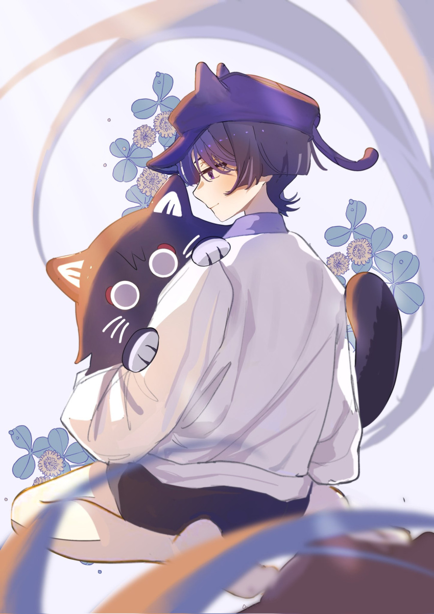 Safebooru - 1boy alternate costume animal hat animalization barefoot black cat black eyes black ...