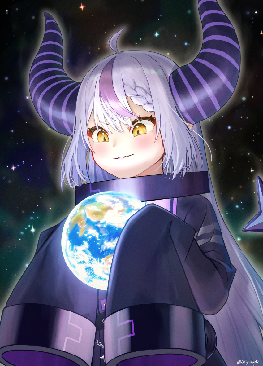 Safebooru - 1girl absurdres ahoge black horns blush braid braided bangs closed mouth demon girl ...