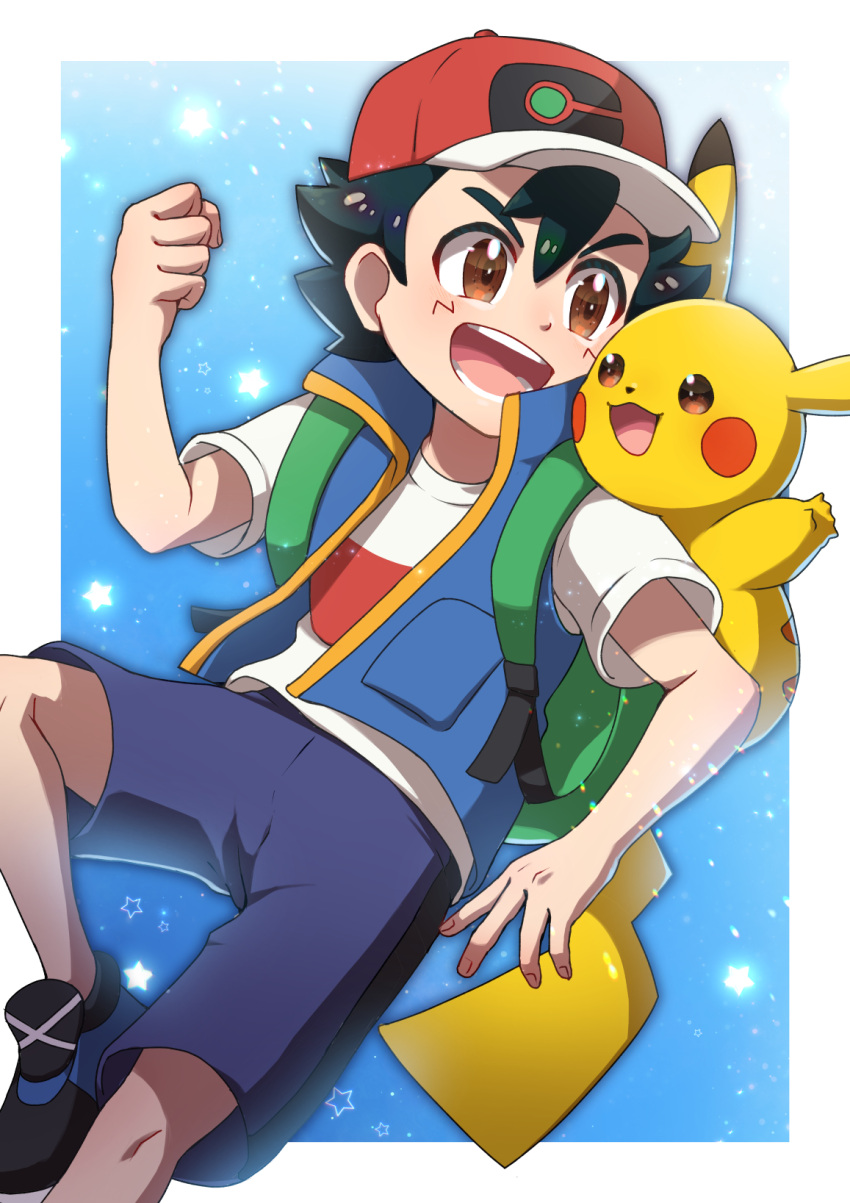 Safebooru - 1boy ash ketchum backpack bag baseball cap black hair blue ...