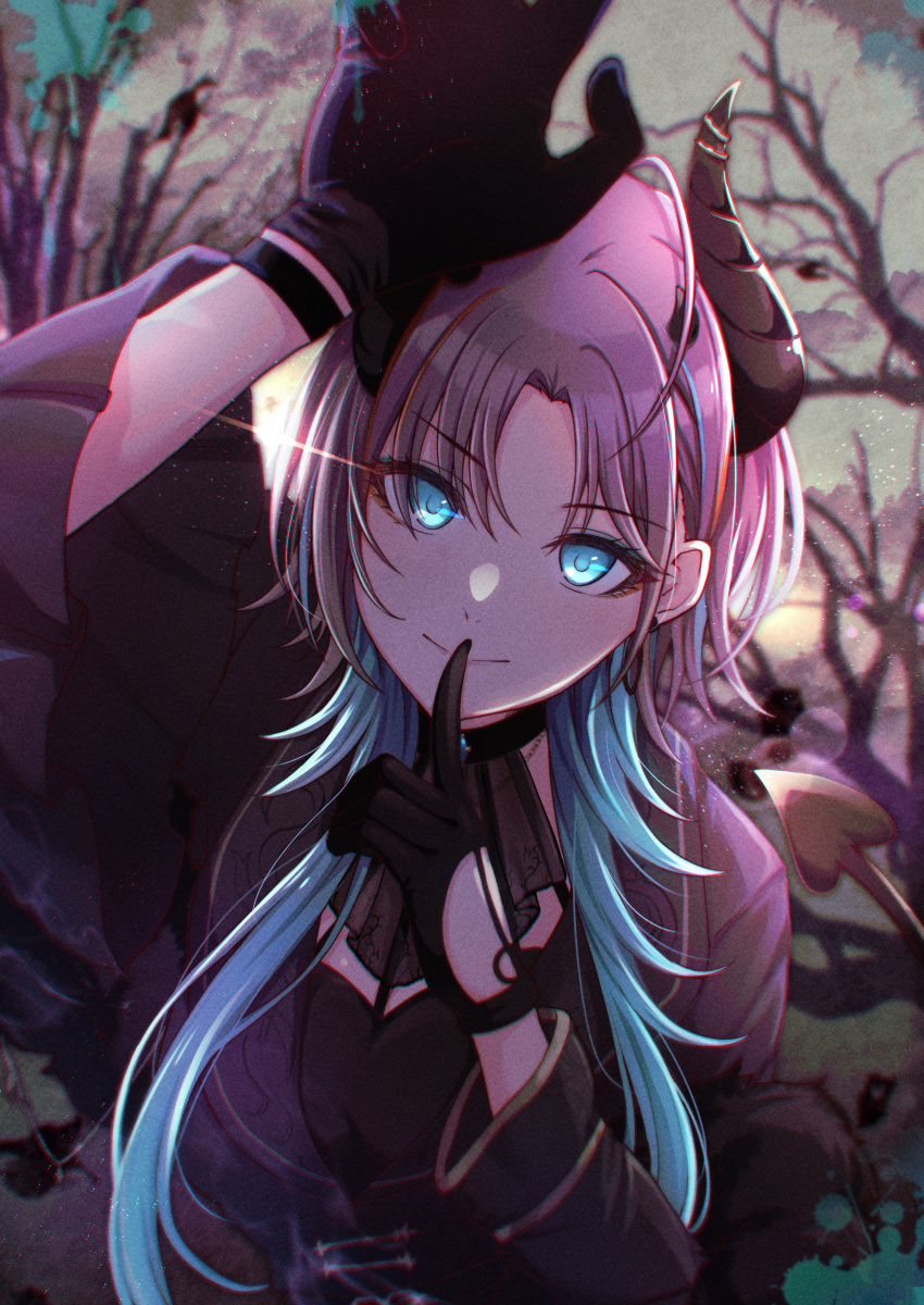 Safebooru - 1girl absurdres ahoge asakura toru black gloves black horns blue eyes blue hair ...