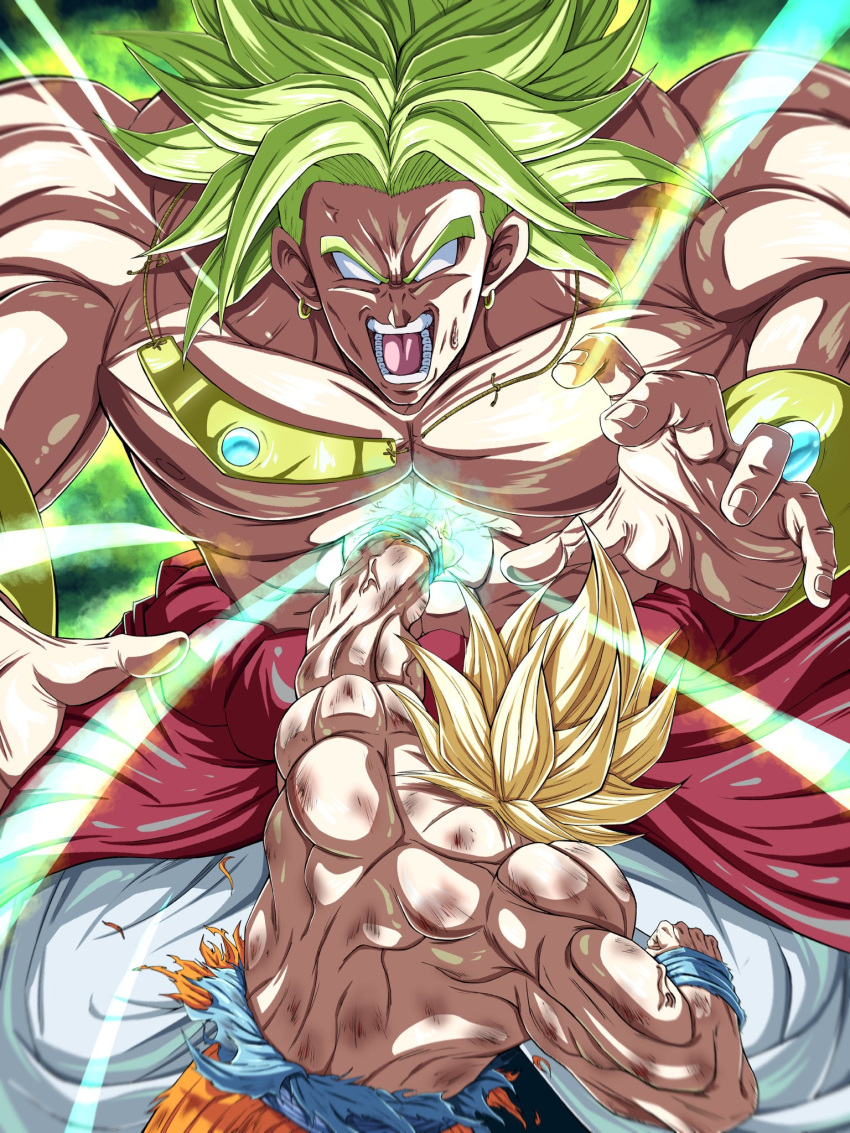 Safebooru - 2boys abs blonde hair broly (dragon ball z) dragon ball dragon ball z green hair ...