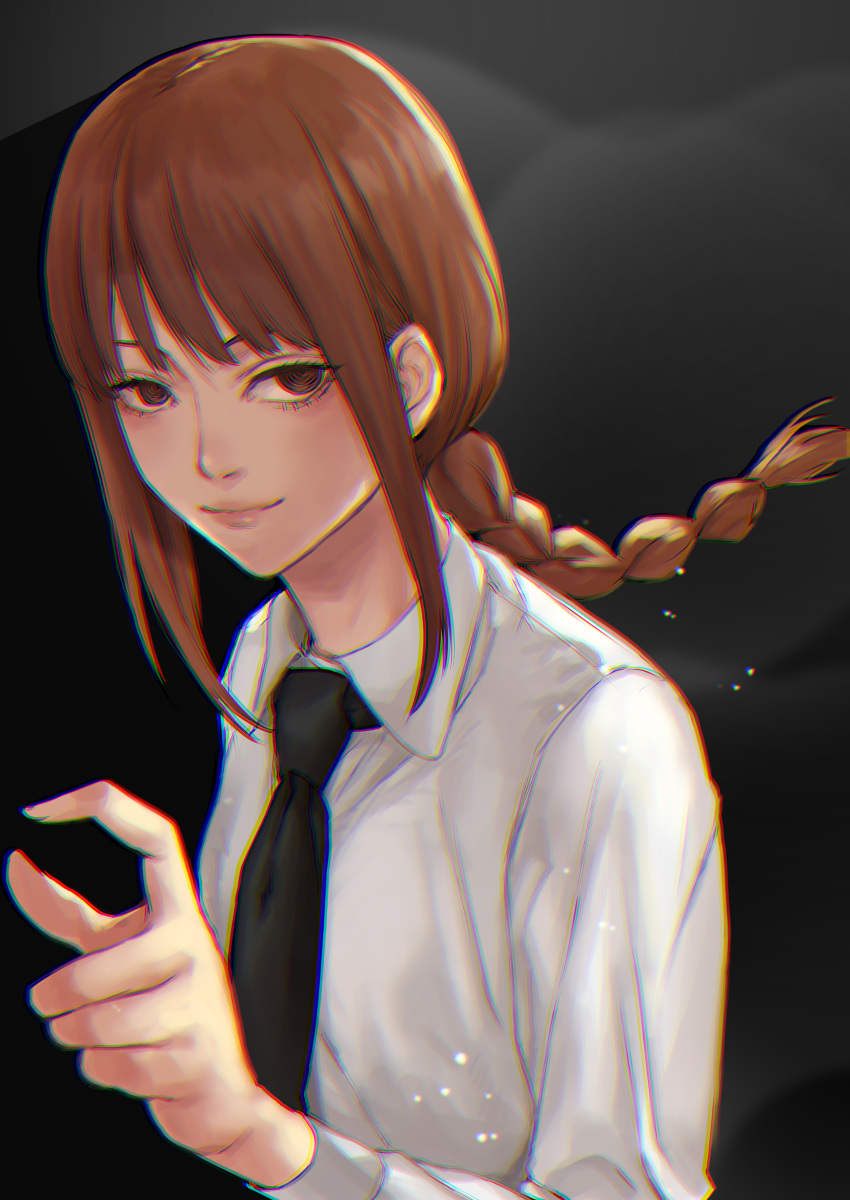 Safebooru - 1girl absurdres black necktie bowcan braid braided ponytail brown eyes brown hair ...