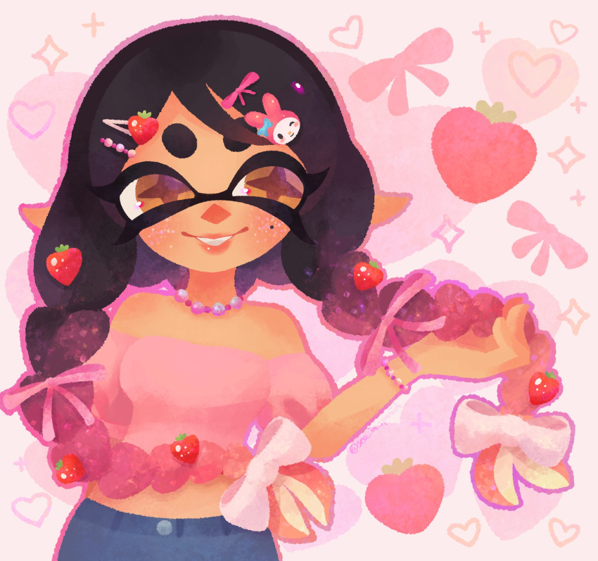 Safebooru - 1girl black hair bow braid callie (splatoon) inkling ...