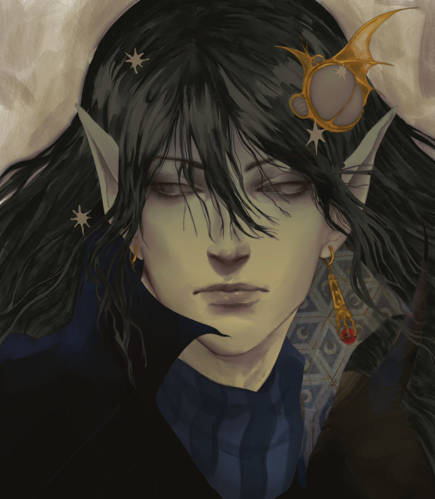 Safebooru - 1boy astelofvoid black hair black shirt blue shirt closed mouth collared shirt ...