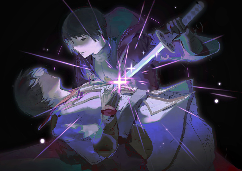 Safebooru - 2boys absurdres asahi sas brutus black background black ...