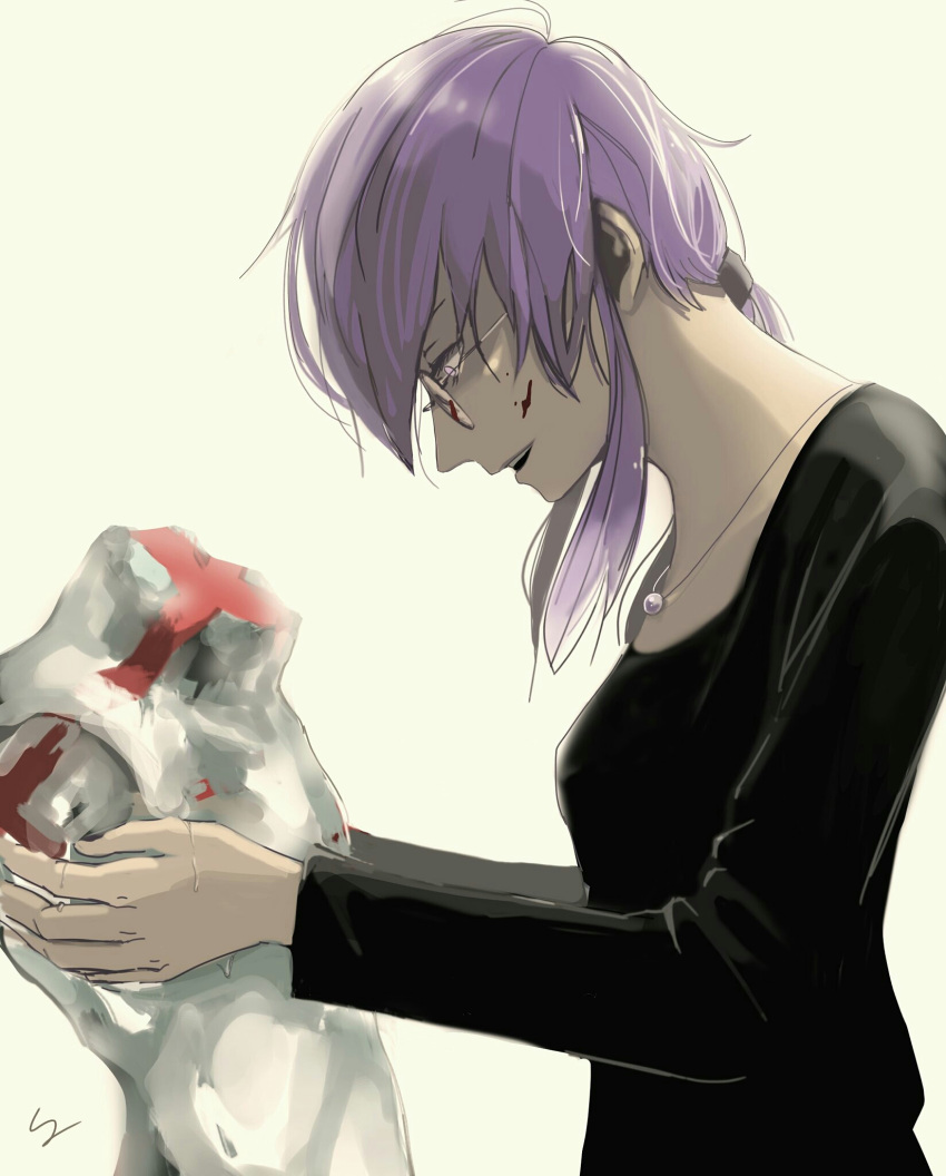 Safebooru - 1girl black shirt blood blood on face glasses highres ...