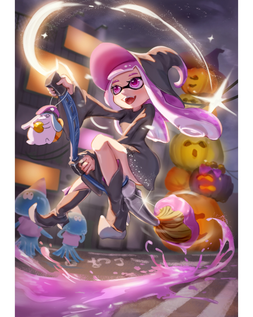 Safebooru - 1girl black boots black dress boots dress fangs halloween ...