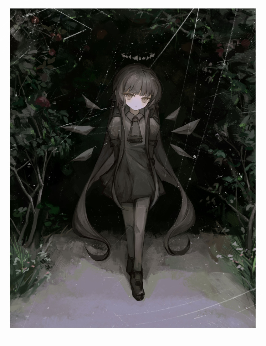 Safebooru - 1girl arknights black dress black footwear black hair black wings brown eyes closed ...