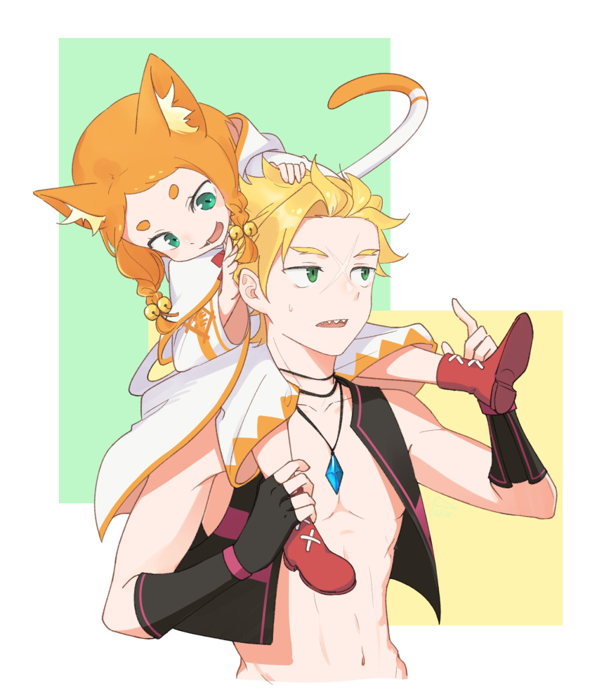 Safebooru - 1boy 1girl animal ears blonde hair cat ears cat tail dress garfiel tinsel green eyes ...