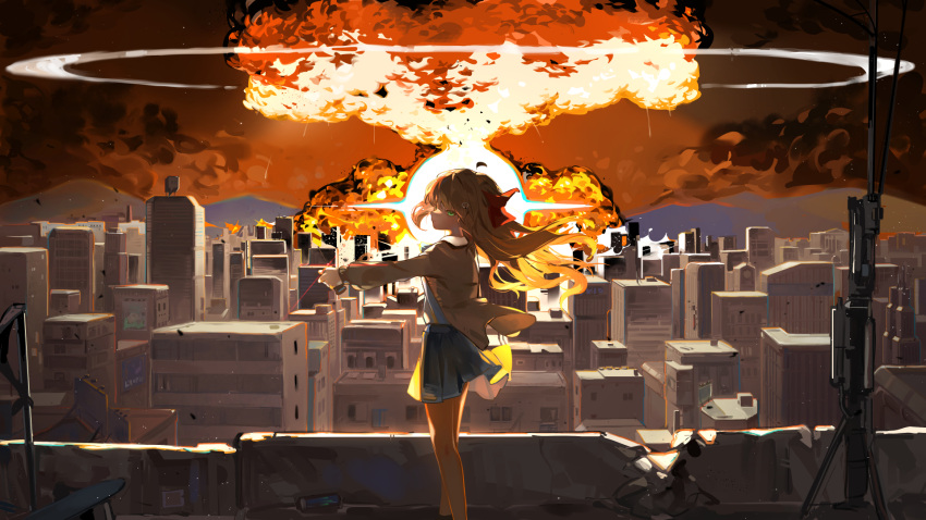 Safebooru 1girl Bare Legs Blue Eyes Blue Skirt Brown Hair Cardigan 0998