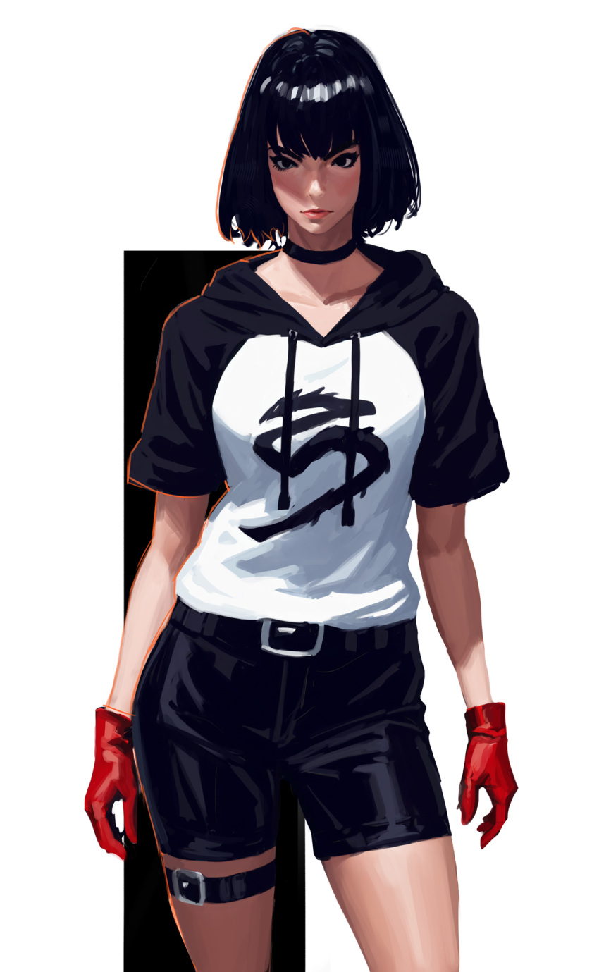 Safebooru - 1girl belt black belt black choker black eyes black hair black shorts choker english ...