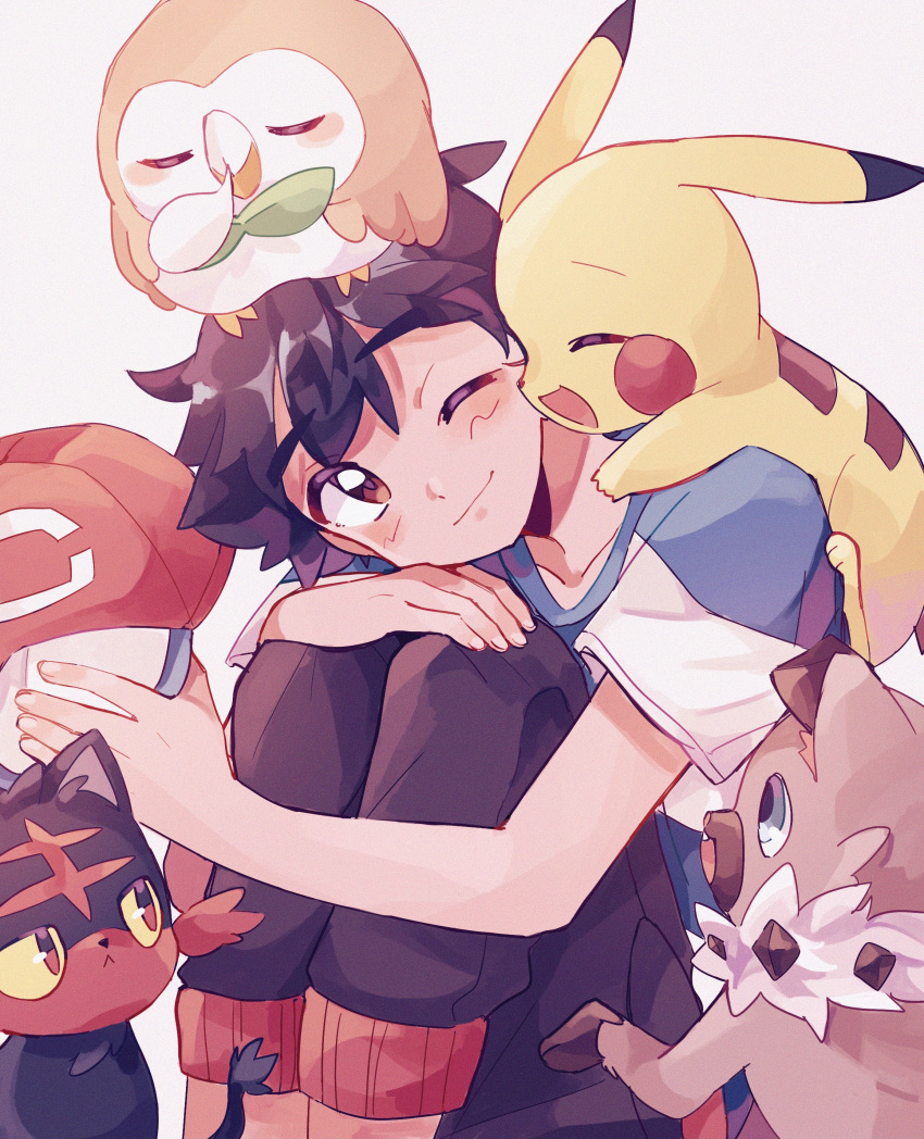 Safebooru - 1boy absurdres ash ketchum baseball cap black hair blue eyes blue shirt brown eyes ...
