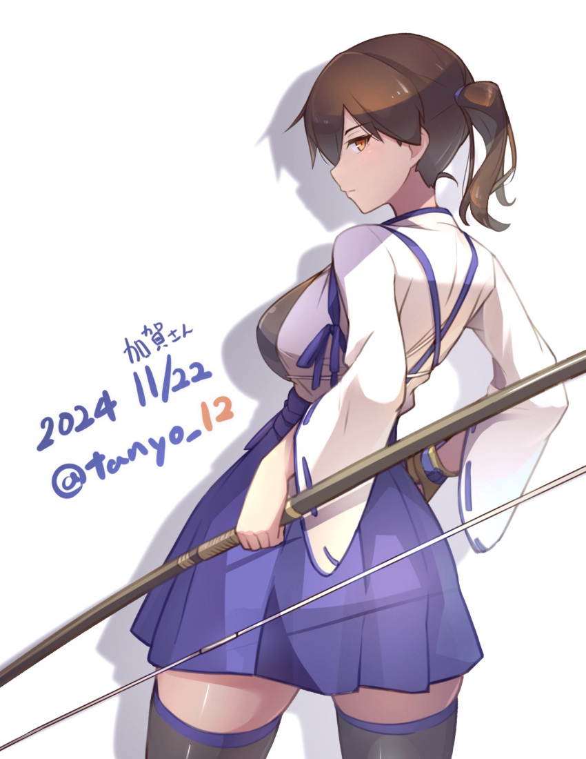 Safebooru - 1girl artist name black thighhighs blue hakama bow (weapon ...