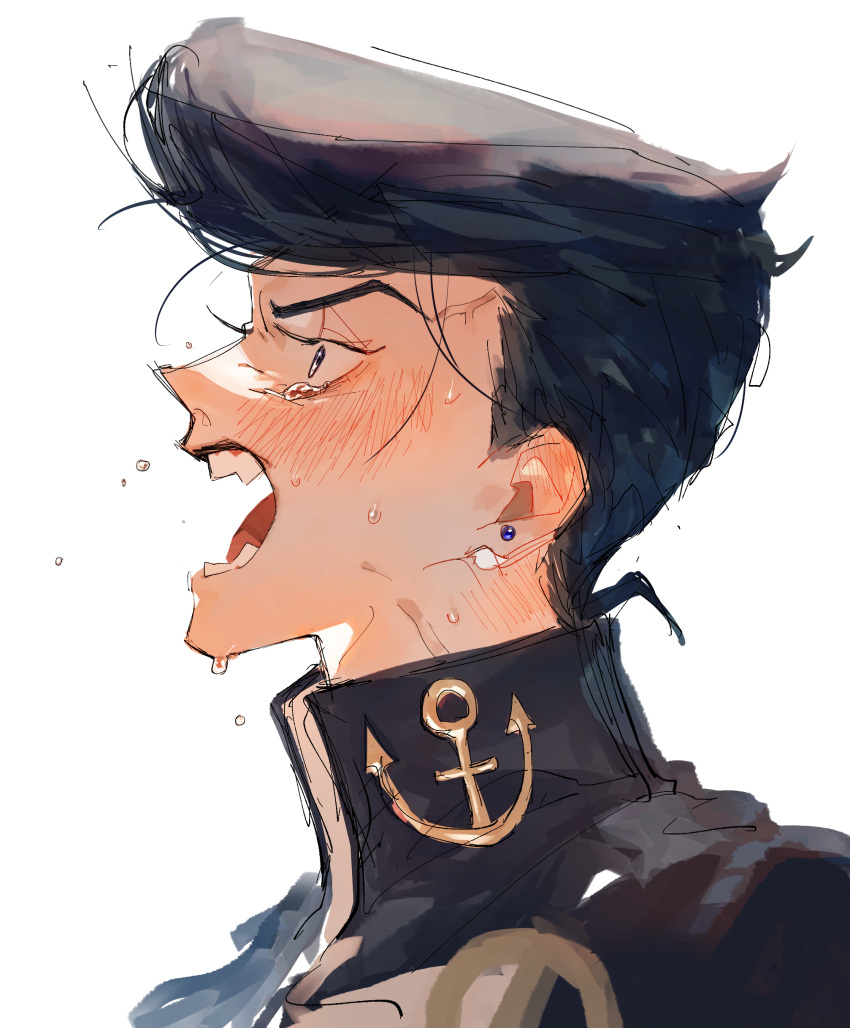 Safebooru - 1boy absurdres anchor symbol black coat black hair blush ...