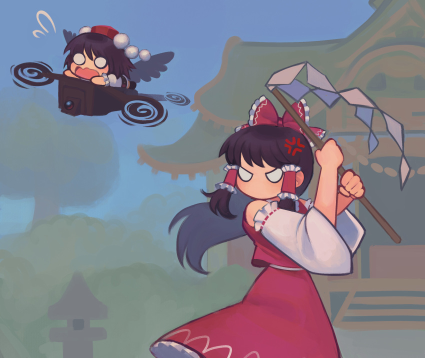 Safebooru - 2girls anger vein angry aolyxe bird wings black hair black ...