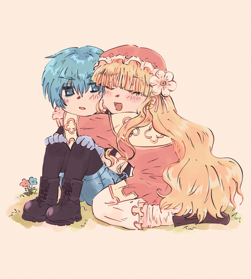Safebooru - +anima 1boy 1girl absurdres black pantyhose blonde hair blue hair blush brown ...