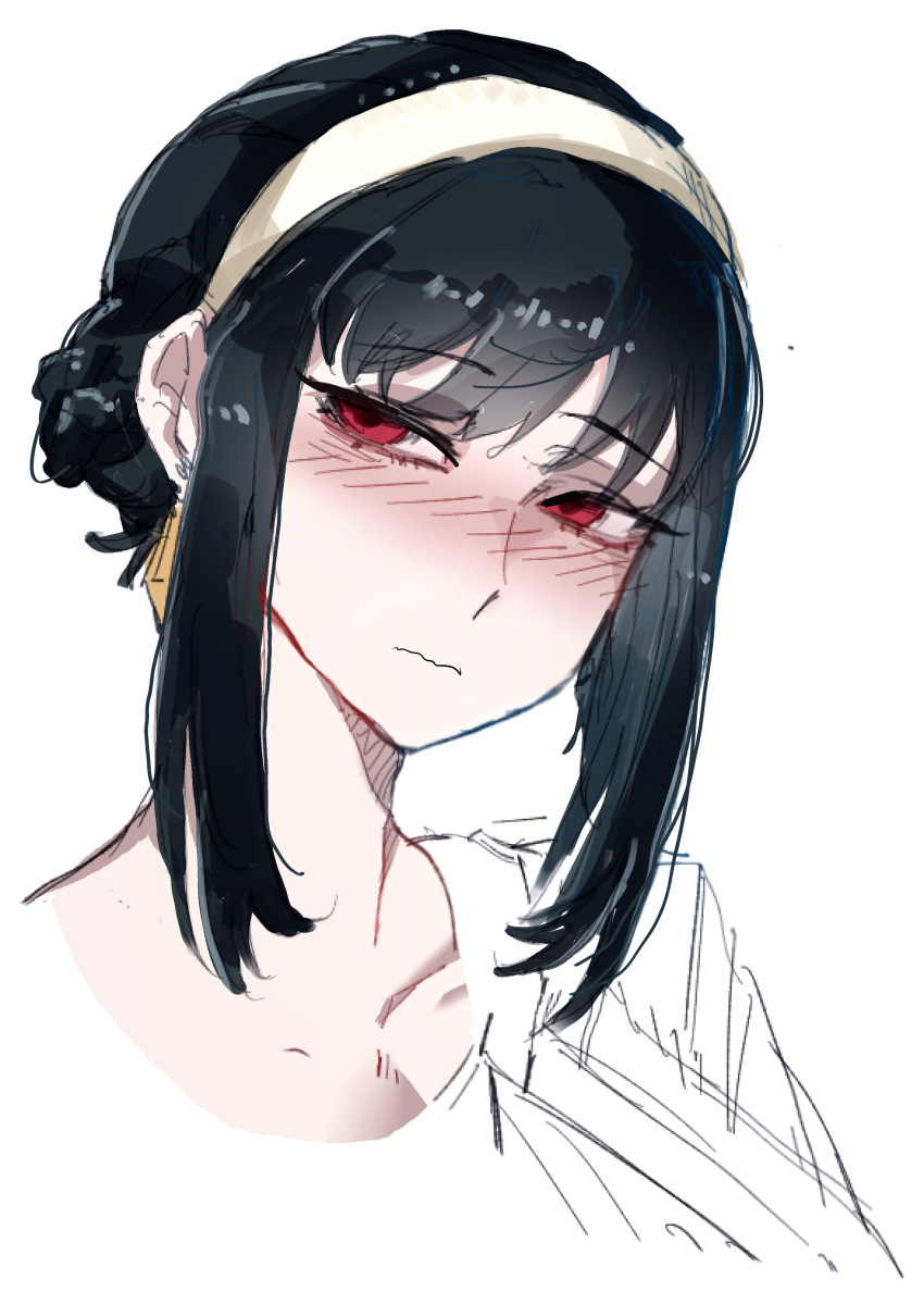 Safebooru - 1girl absurdres black hair blush closed mouth earrings hairband highres jewelry ...