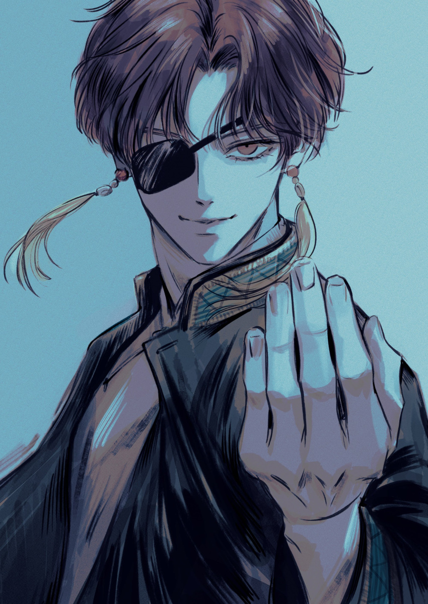 Safebooru - 1boy absurdres black jacket blue background brown eyes brown hair closed mouth ...