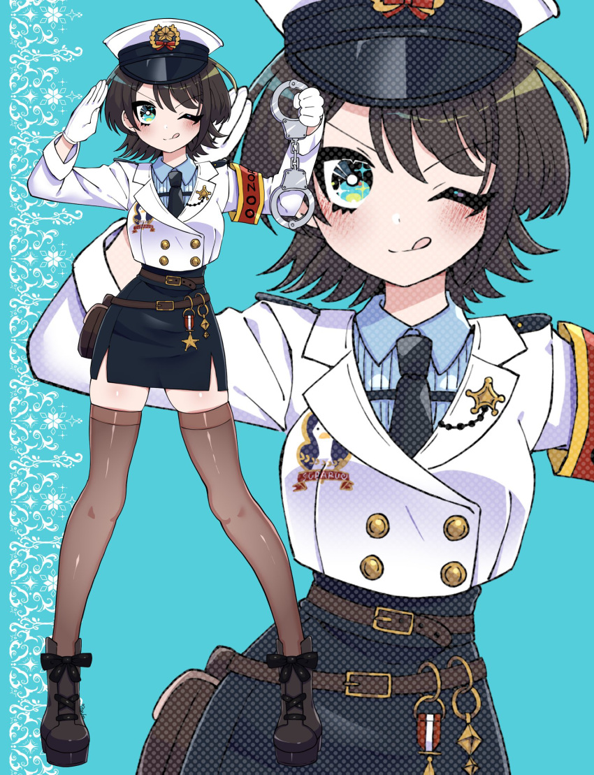 Safebooru - 1girl aqua eyes armband black footwear black necktie black skirt black thighhighs ...