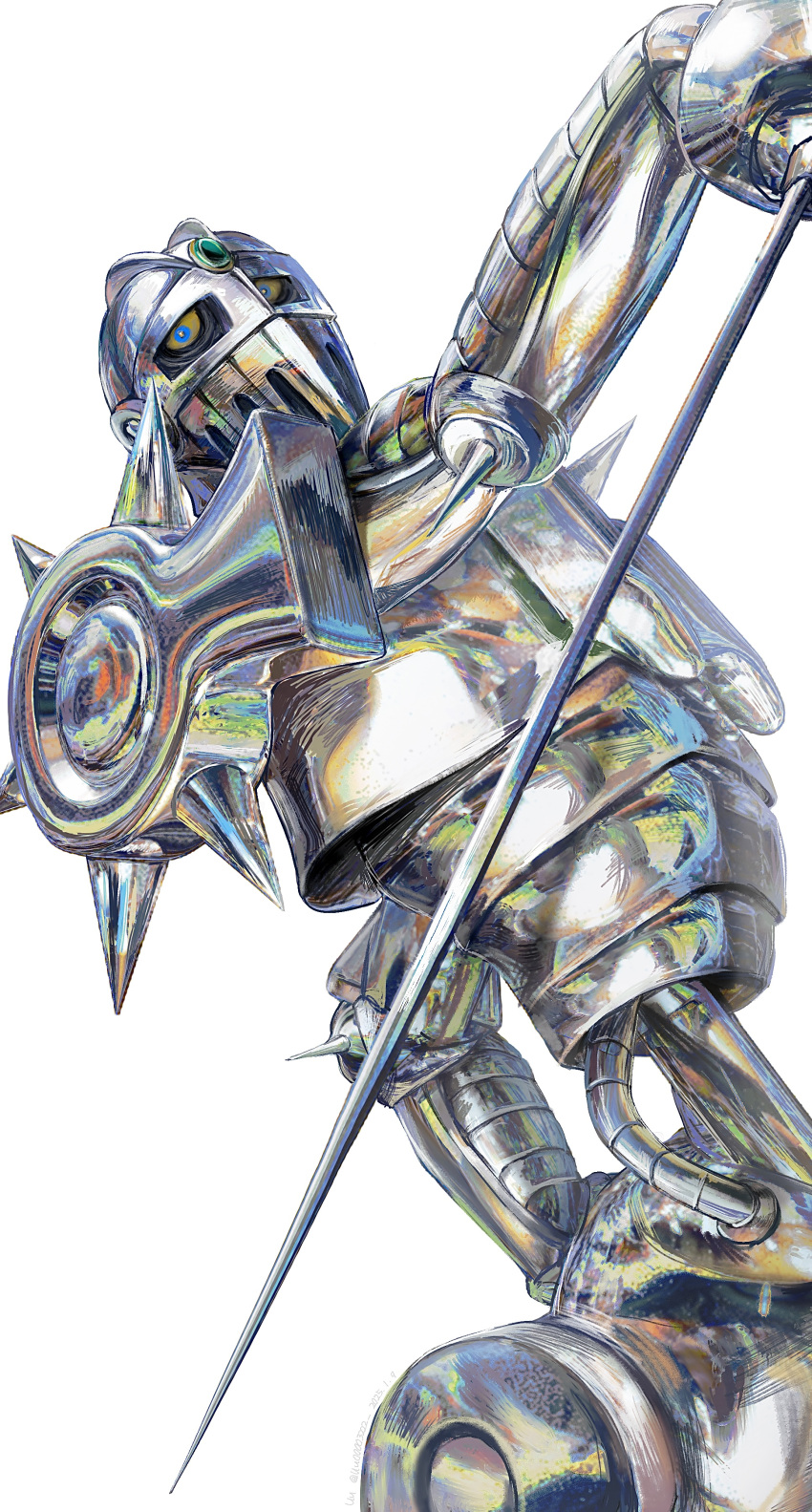 Safebooru - absurdres armor blue eyes colored sclera cowboy shot elbow ...