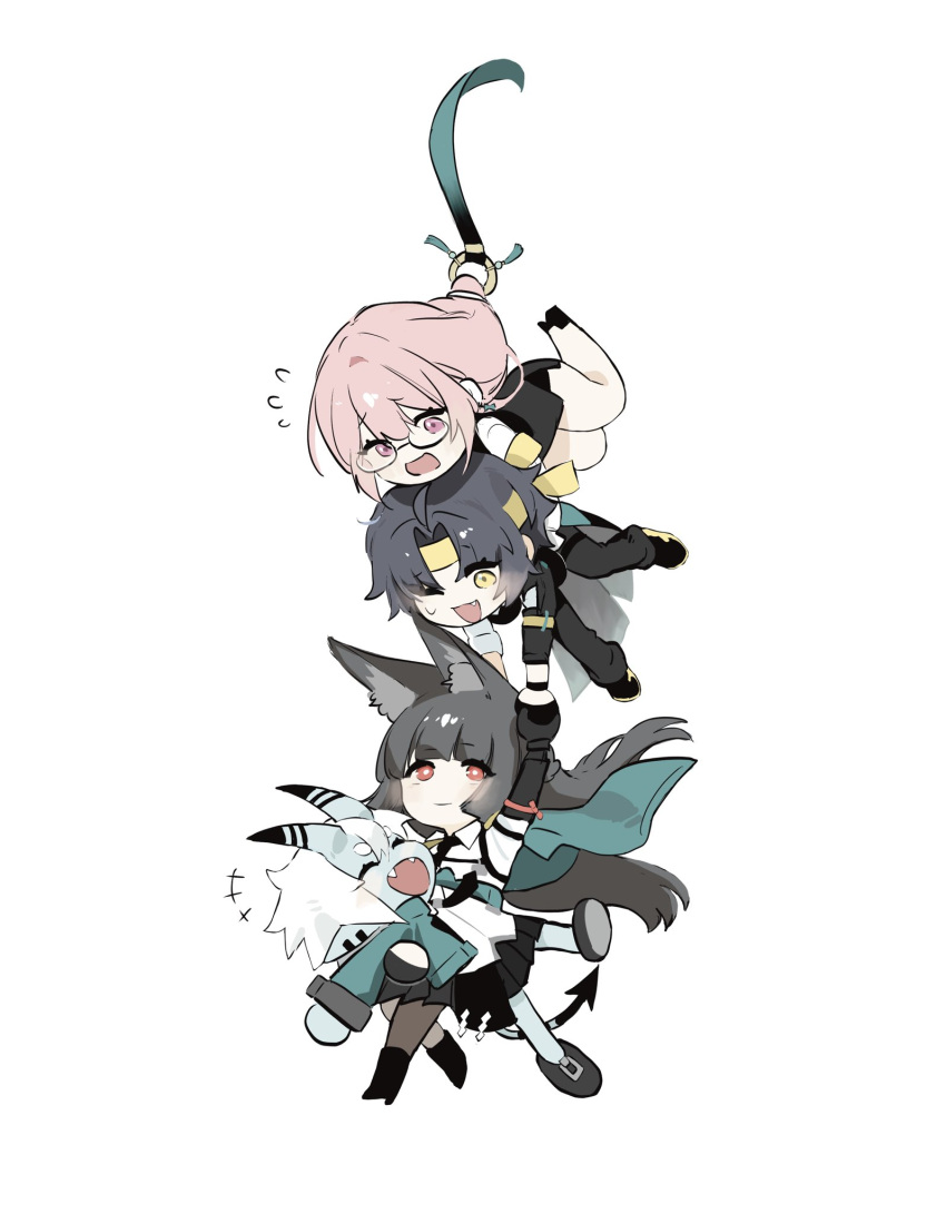 Safebooru - 1boy 3girls animal ear fluff animal ears asaba harumasa black hair blue skin chibi ...