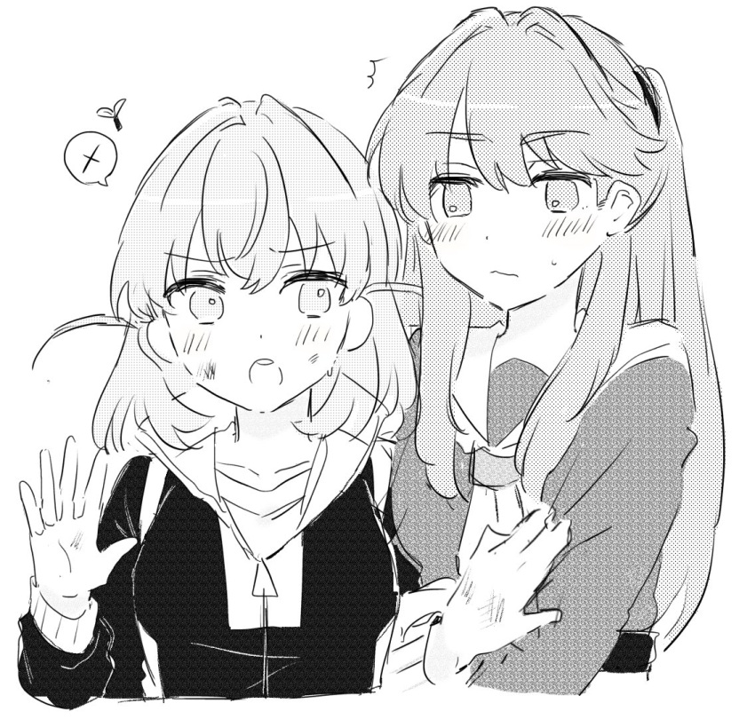 Safebooru - 2girls ^^^ arm hug bluesky021 breasts brown hair cropped ...