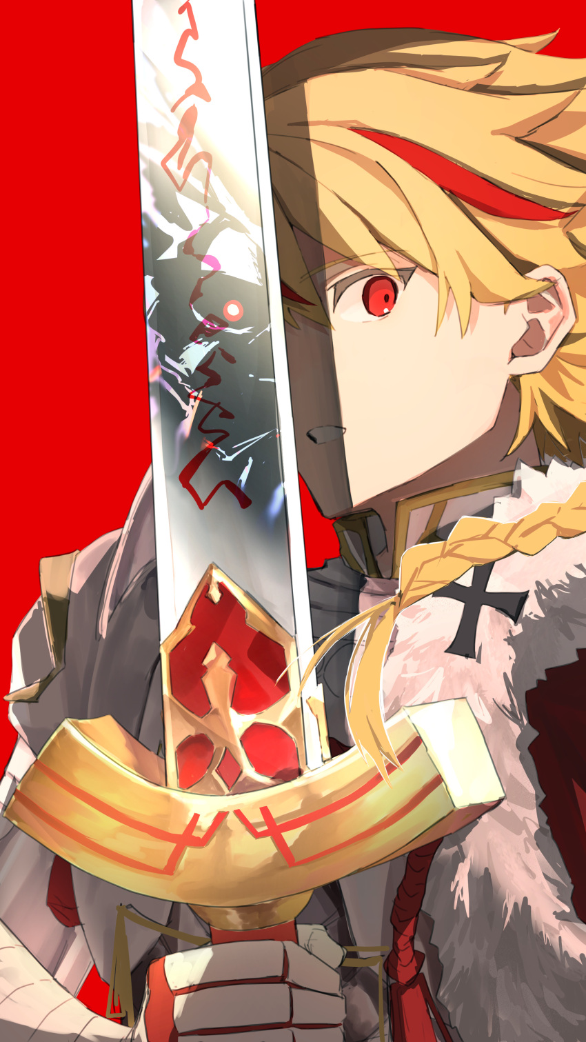 Safebooru - 1234eabc 1boy absurdres armor blonde hair cape different reflection fate/grand order ...