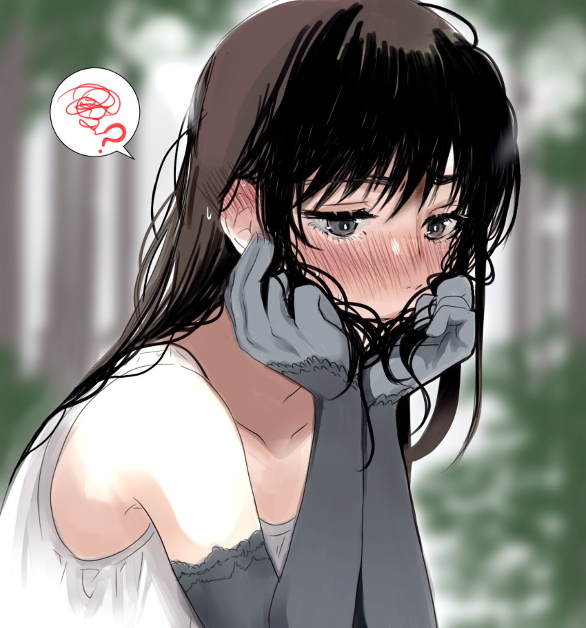 Safebooru - 1girl black hair blush chainsaw man ear blush elbow gloves gloves grey eyes grey ...