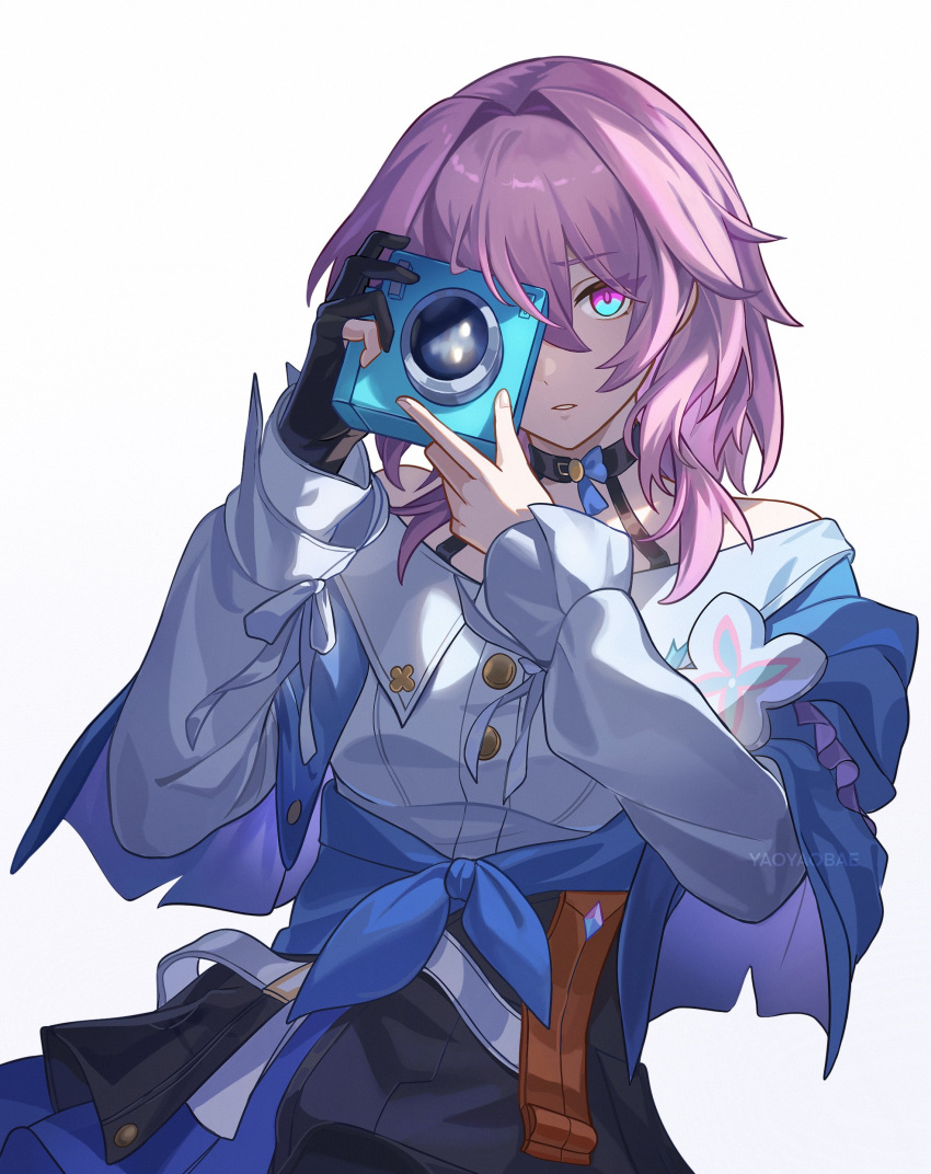 Safebooru - 1girl absurdres archery shooting glove artist name bare shoulders black choker black ...