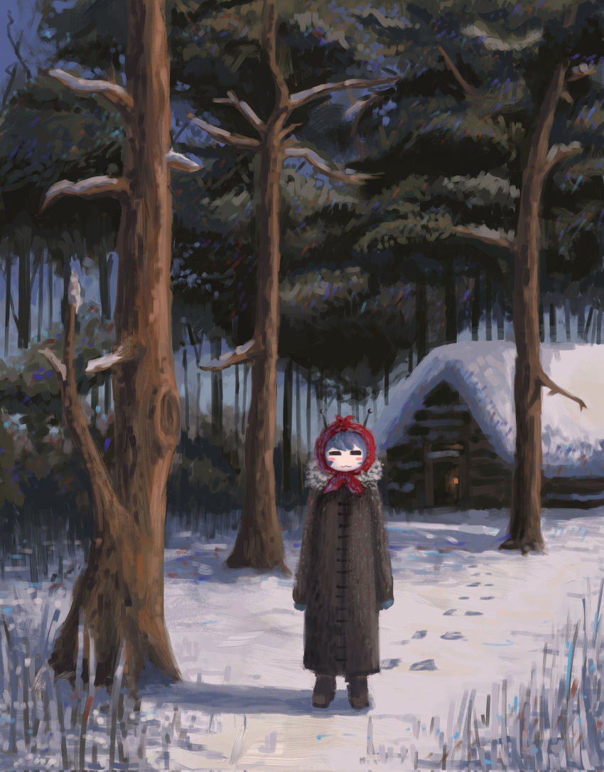 Safebooru 1girl Antennae Blue Hair Borrowed Character Cabin Closed