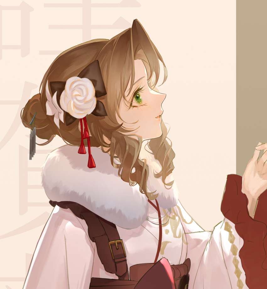 Safebooru - 1girl aerith gainsborough aerith gainsborough (festive crimson attire) black bow bow ...