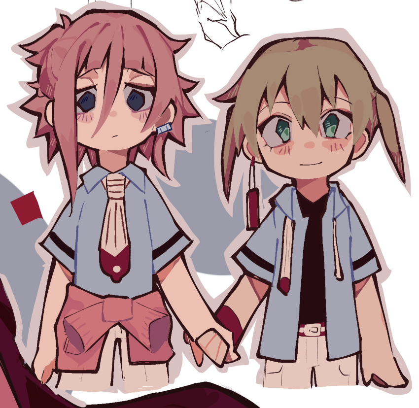 Safebooru - 1girl 1other androgynous asymmetrical hair blonde hair blue ...
