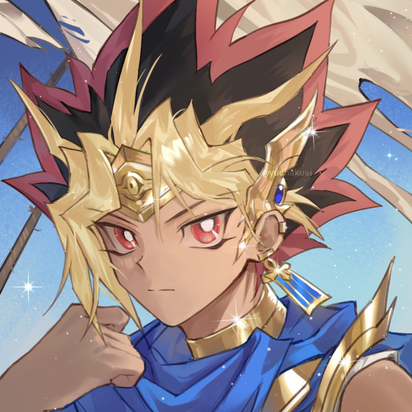 Safebooru - 1boy ancient egyptian atem blonde hair blue cape blue sky ...