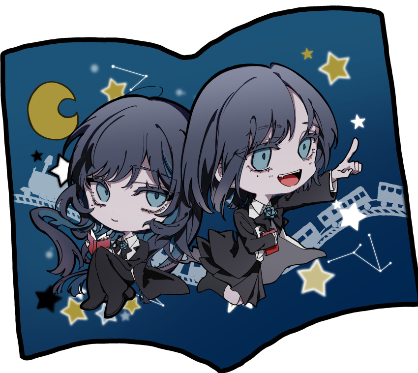 Safebooru - 2girls absurdres ado (utaite) black coat black hair black pants blue eyes blue hair ...