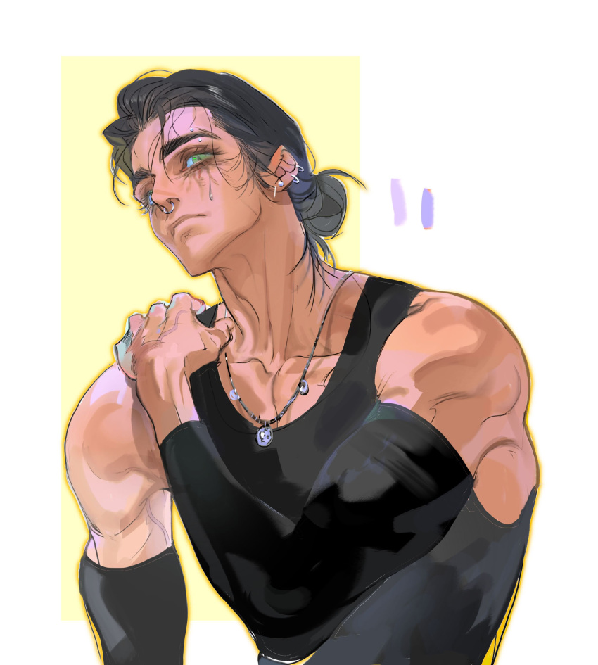 Safebooru - 1boy absurdres adam's apple black hair black sleeves black ...