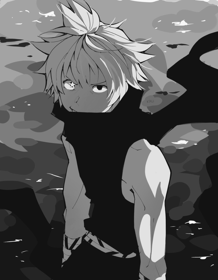 Safebooru 1boy Armpit Crease Bare Shoulders Black Eyes Black Scarf 0999