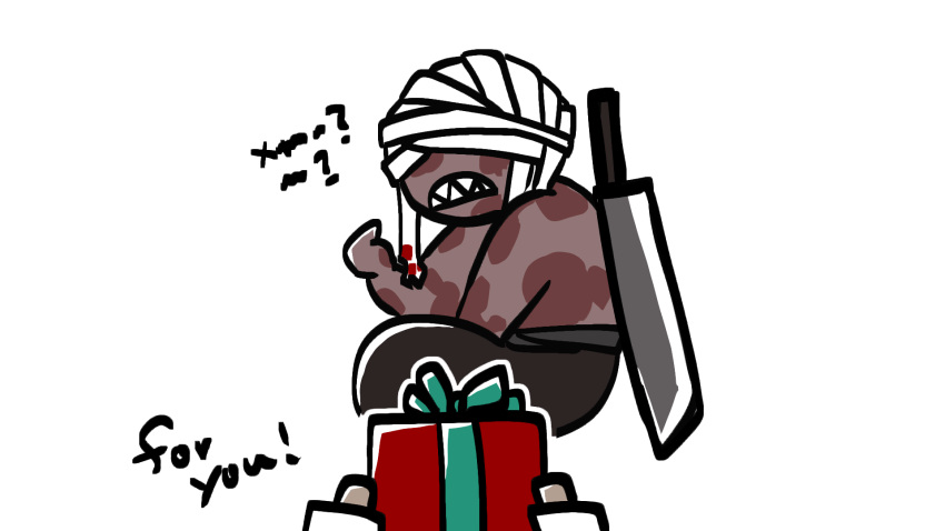 Safebooru 1boy 1girl Bandaged Head Bandages Box Christmas Commentary 8419