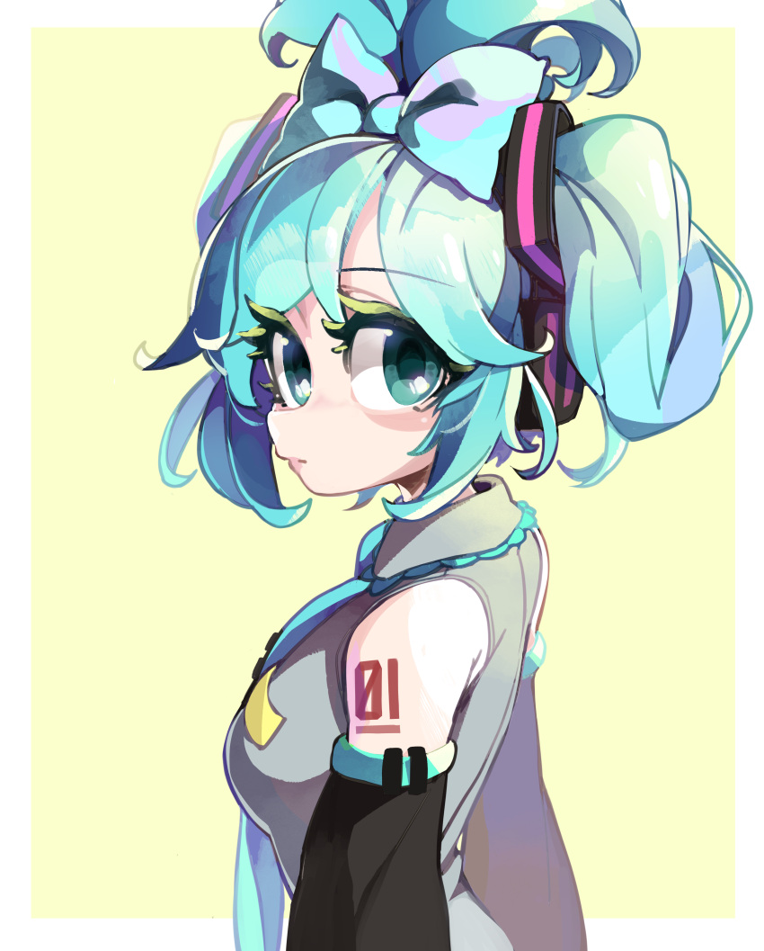 Safebooru - 1girl absurdres aqua bow aqua eyes aqua hair bare shoulders ...