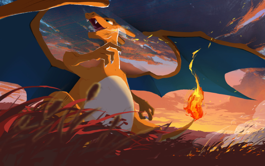 Safebooru - animal focus blue eyes charizard claws clouds cloudy sky ...