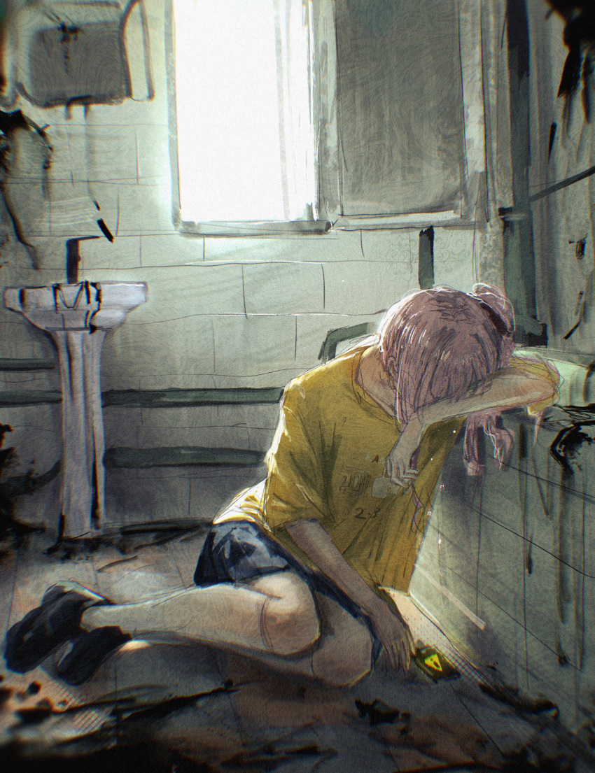 Safebooru - 1girl absurdres akiyama mizuki angst backlighting bathroom ...